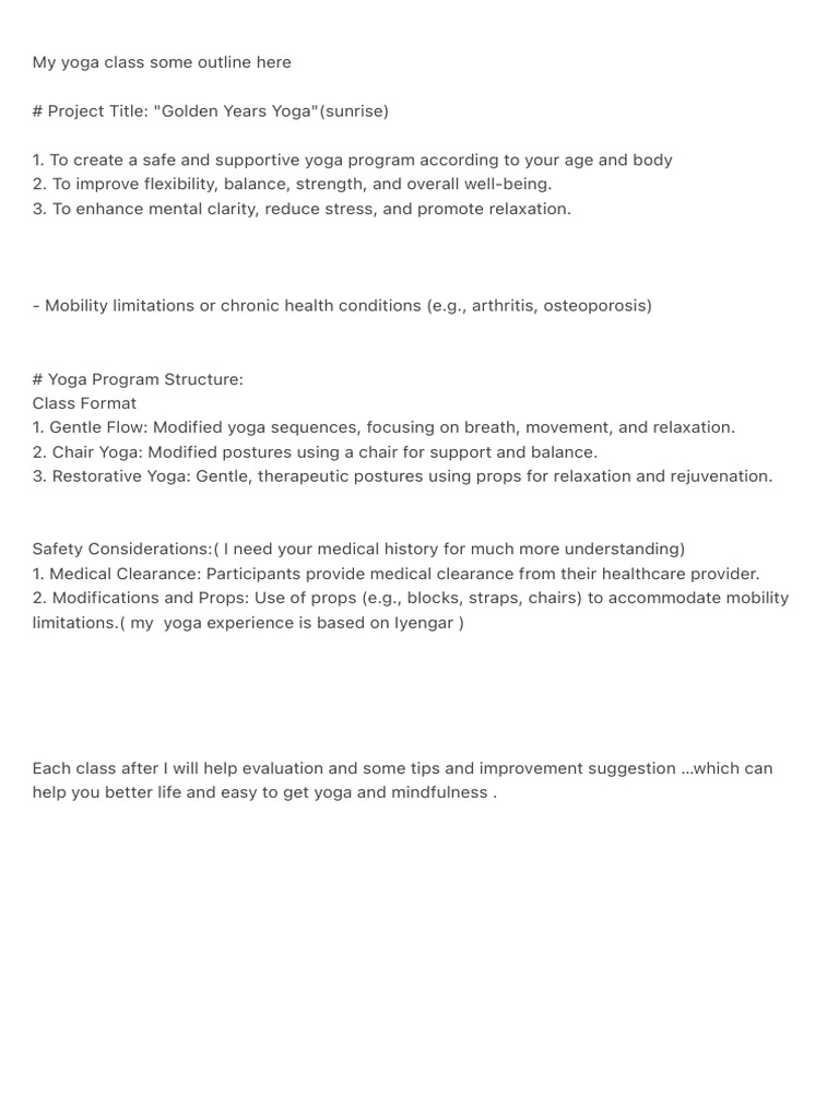 My Yoga Class Some Outline Here | PDF