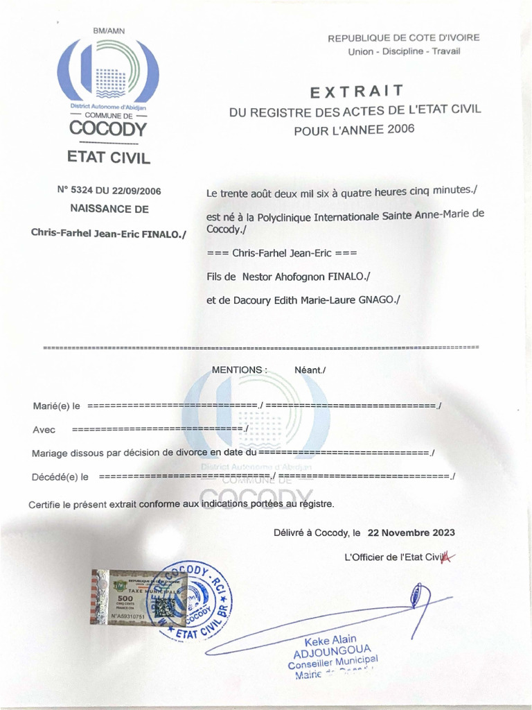 Extrait de Naissance Farhel-Avec Compression | PDF