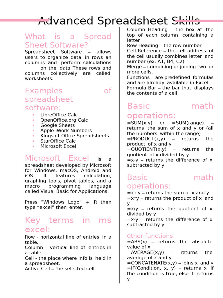 What Is A Spread Sheet Software - NOTES ETECH | PDF | Spreadsheet ...
