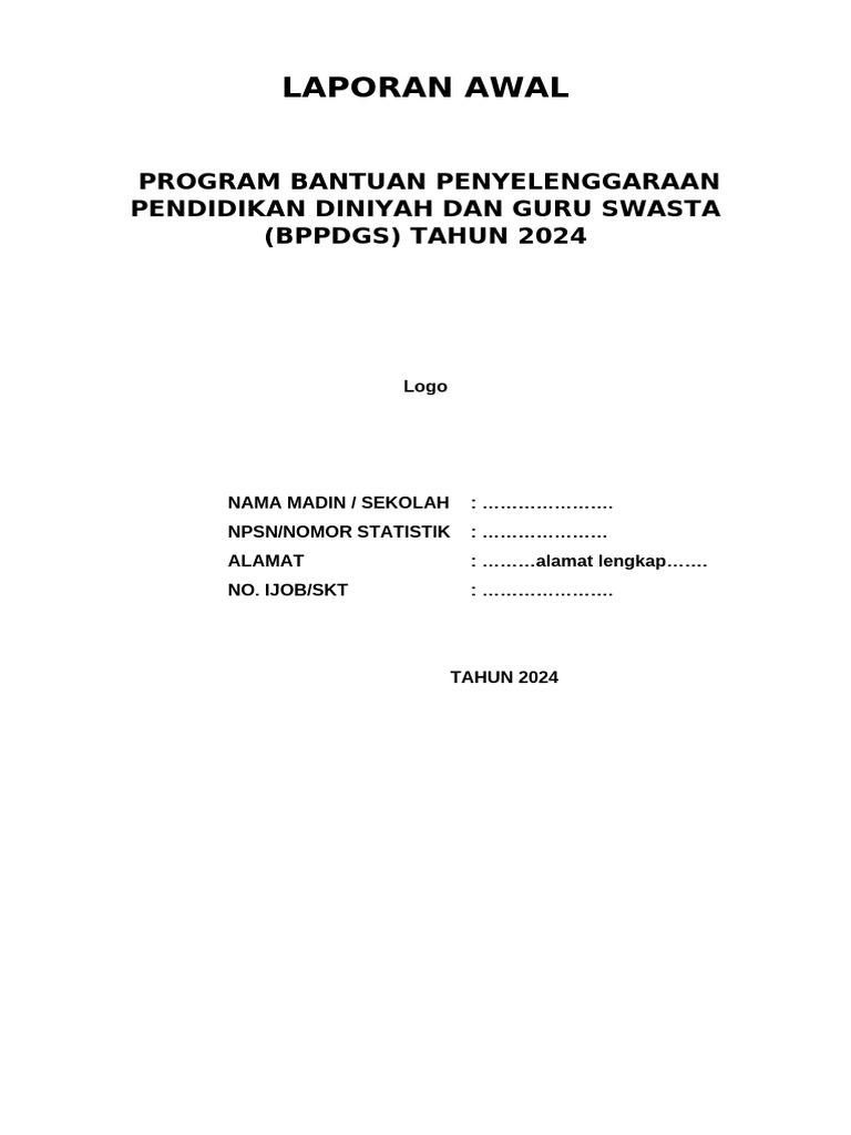 Laporan Awal Hibah BPPDGS 2024 | PDF
