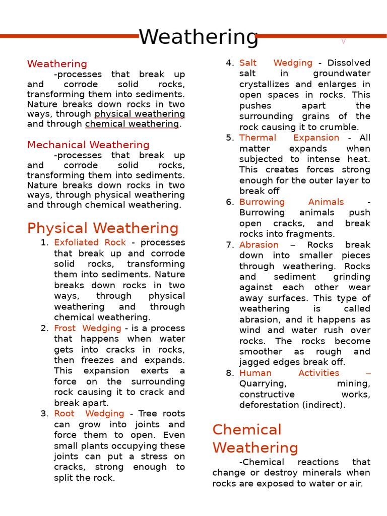 Weathering - EARTH SCI NOTES | PDF | Weathering | Earth Sciences