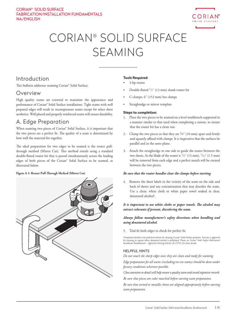 K-25292 Corian Solid Surface Seaming - 102019 | PDF | Countertop | Seam (Sewing)