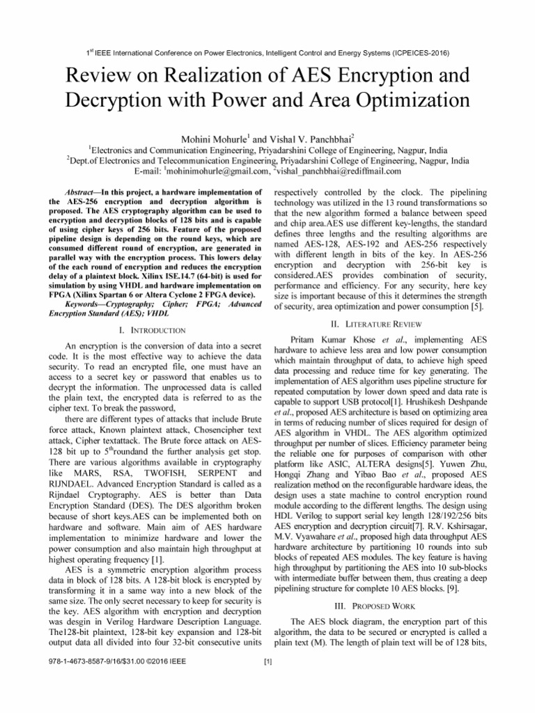 Review On Realization of AES Encryption and | PDF | Encryption | Key ...