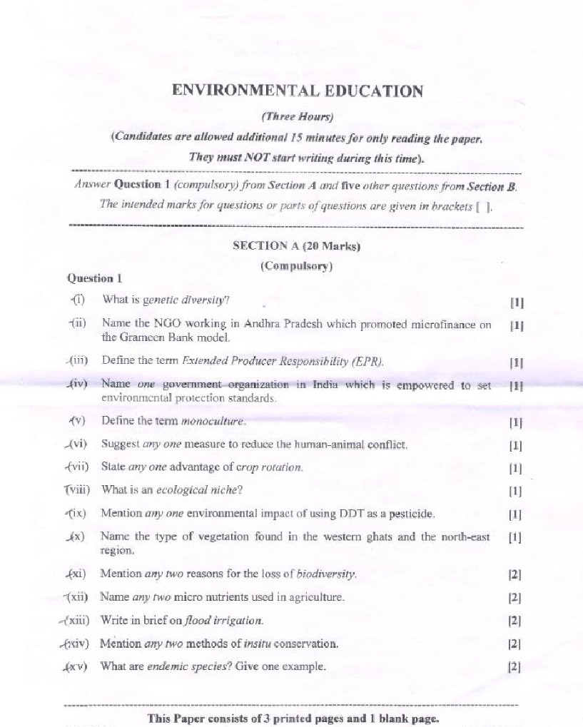ISC 2010 Environmental Education Question Paper | PDF | Foreign ...