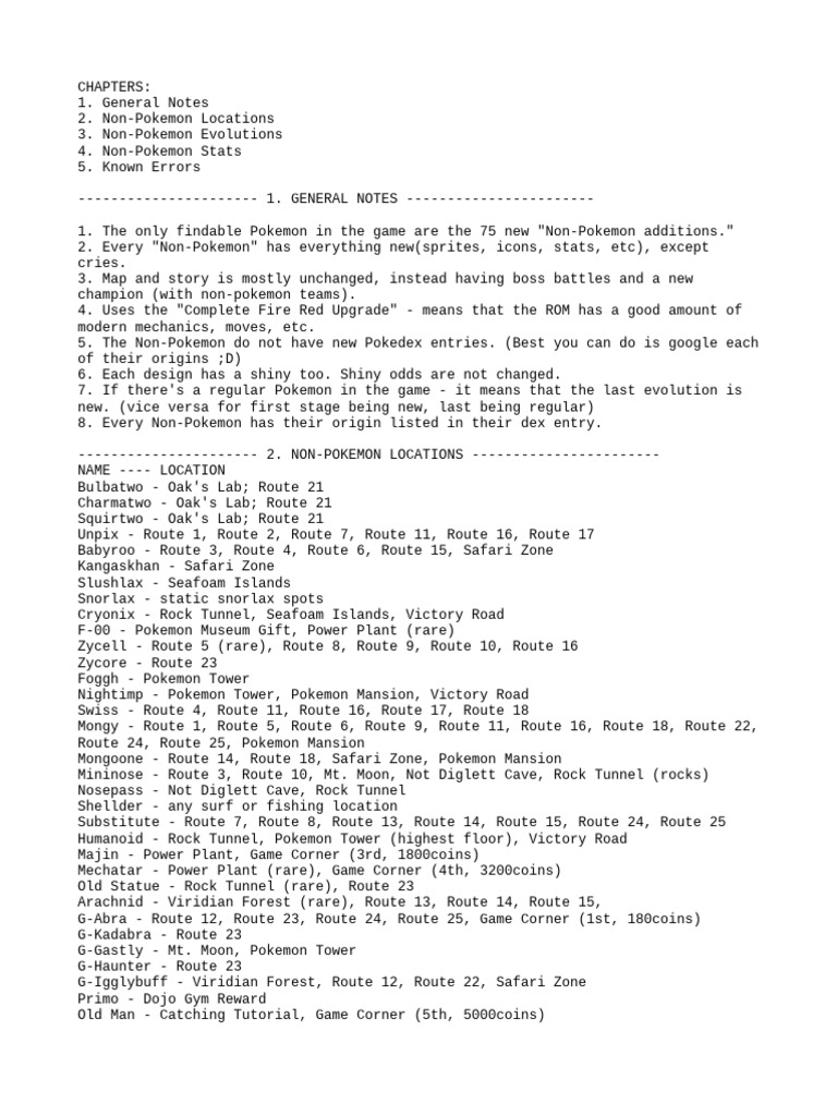Pokémon Uncanny: Non-Pokemon Guide | PDF