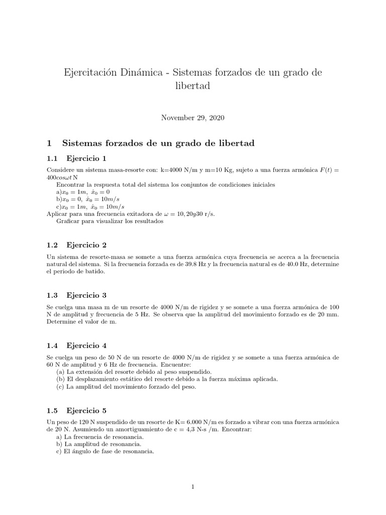 U3-02 Ejercicios Vibr Forzadas 1GL | PDF | Resonancia | Frecuencia