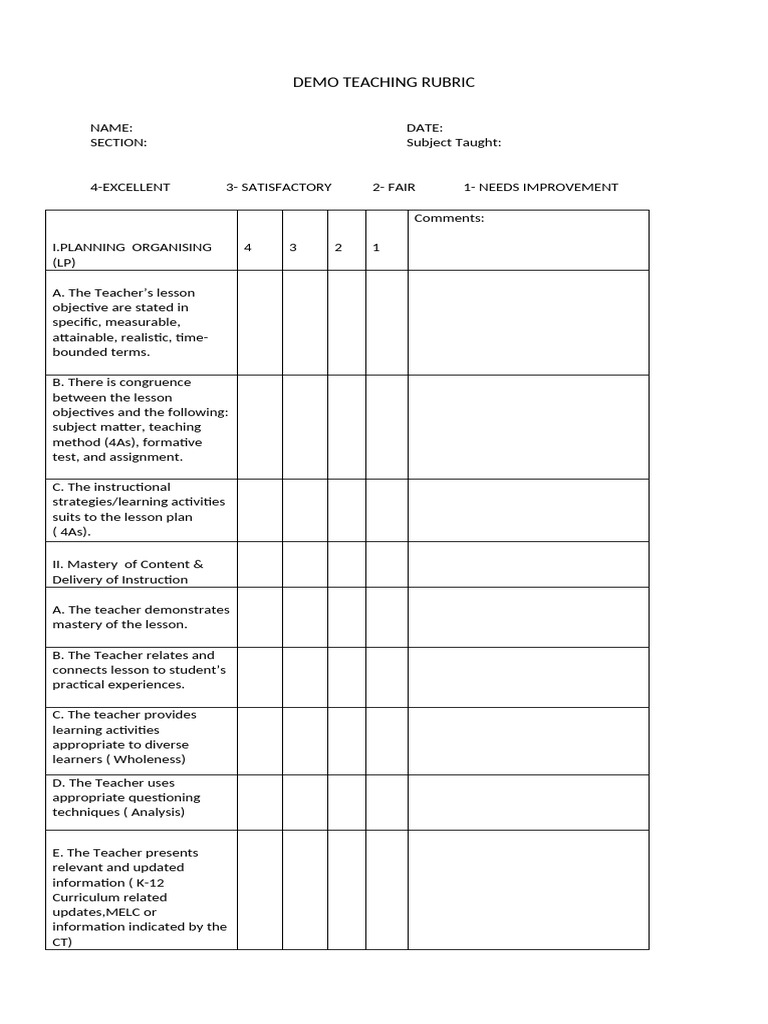 Teaching Evaluation Rubric Guide | PDF