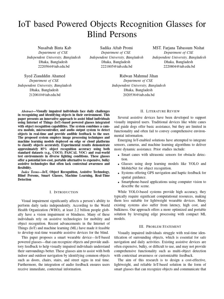 IoT Based Powered Objects Recognition Glasses For Blind Persons | PDF | Internet Of Things ...