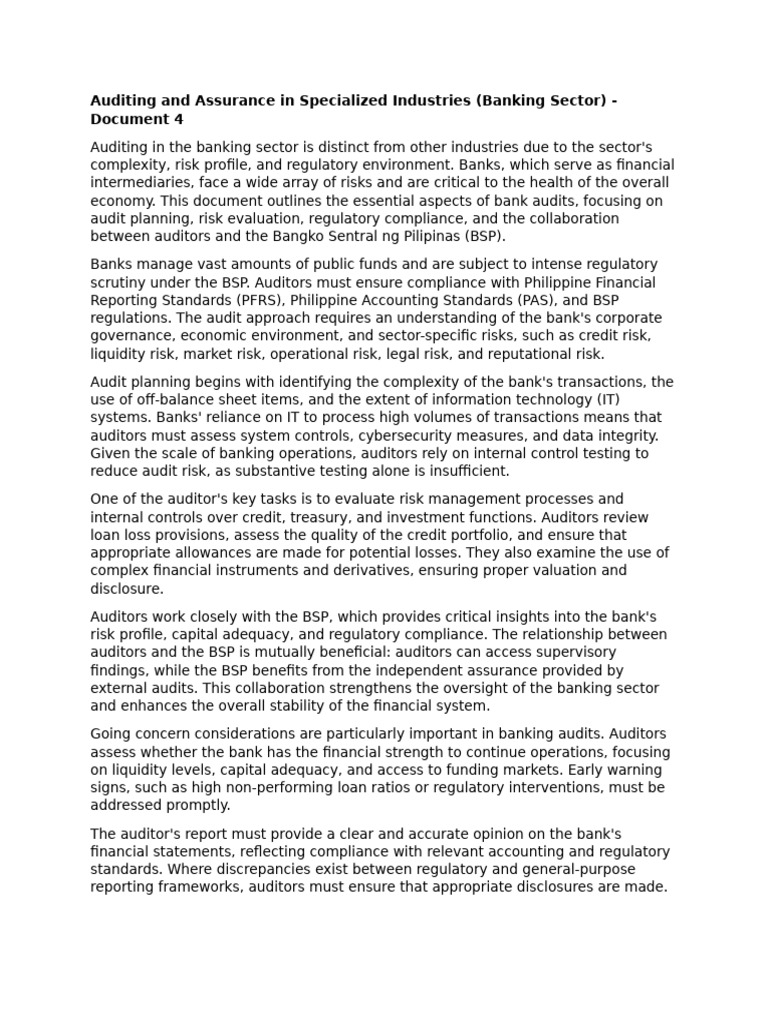 Auditing and Assurance in Specialized Industrie1 4 | PDF | Audit | Banks