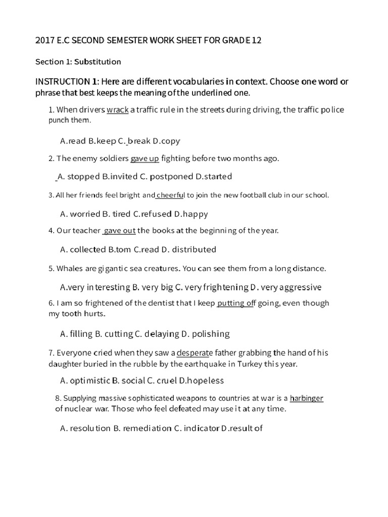 English Grade 12 Worksheet With Answers | PDF | Linguistic Typology | Languages