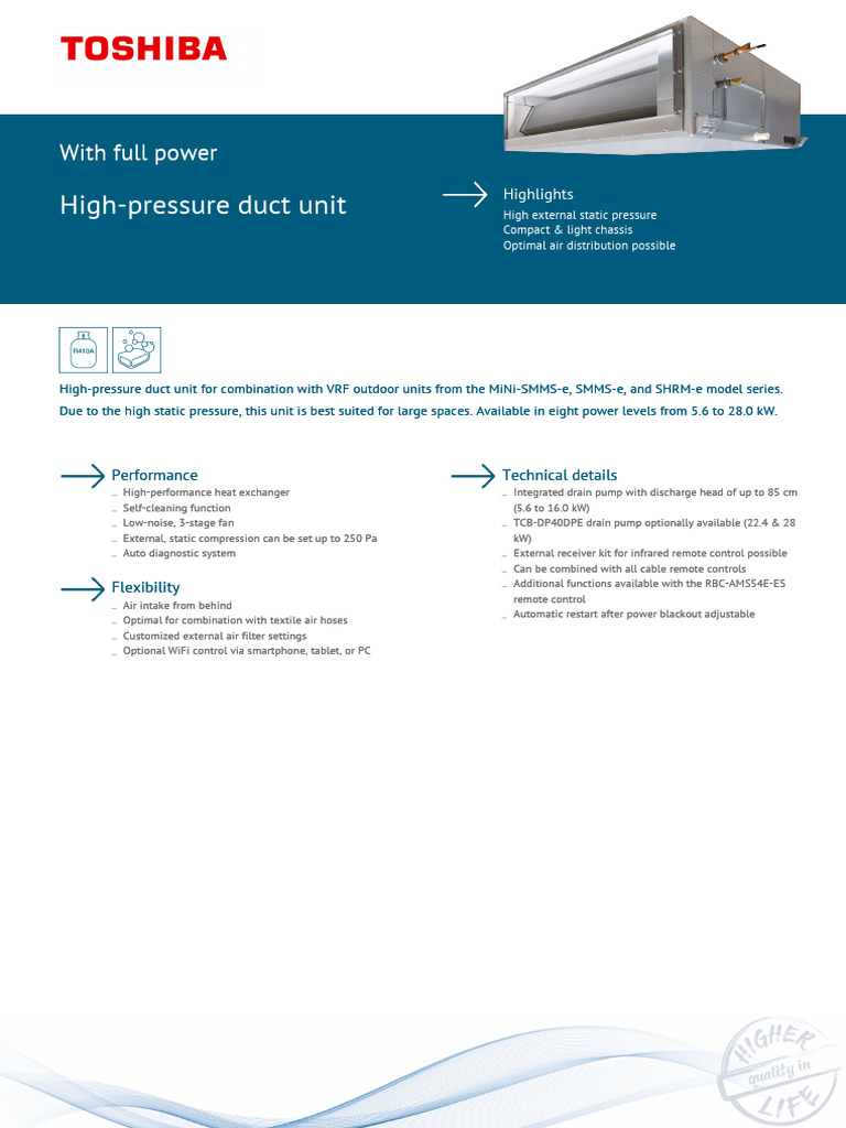 High-Pressure Duct Unit - 11,20 KW - R410A - VRF MMD-AP0366HP1-E en ...