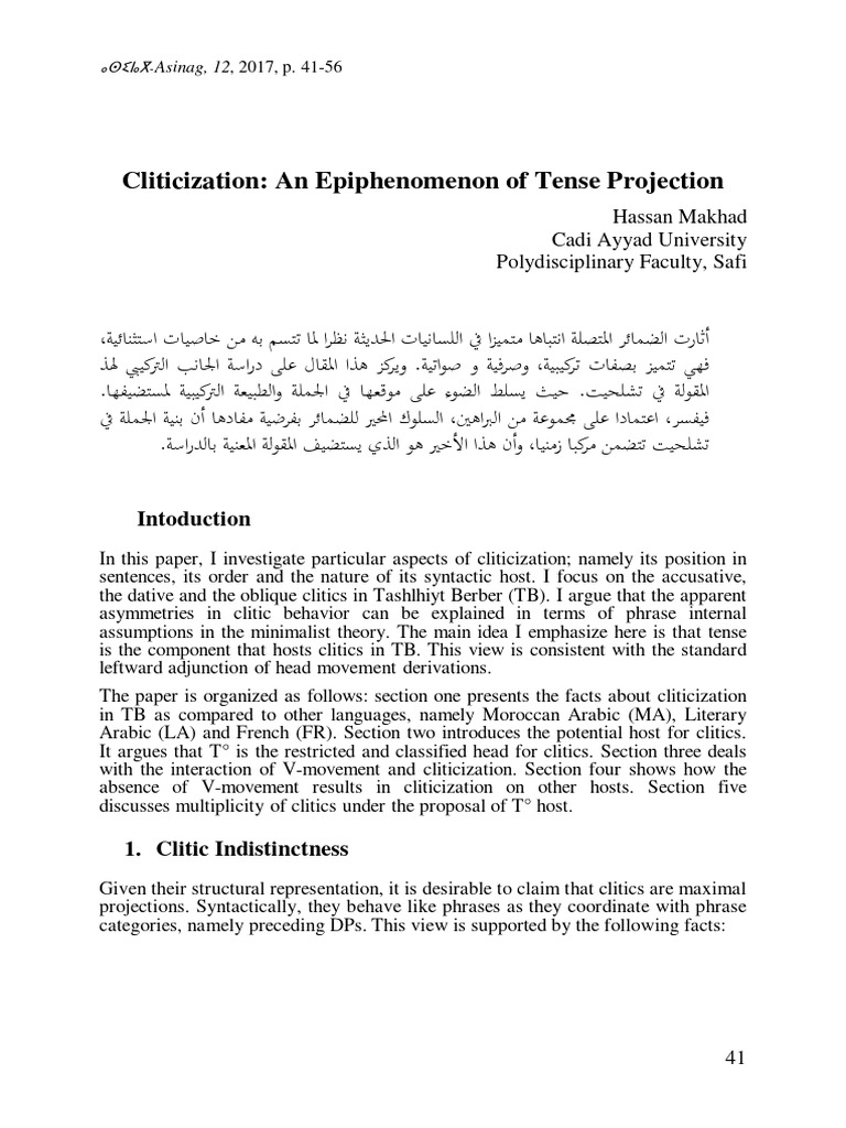 Cliticization An Epiphenomenon of Tense Projection | PDF | Grammatical ...