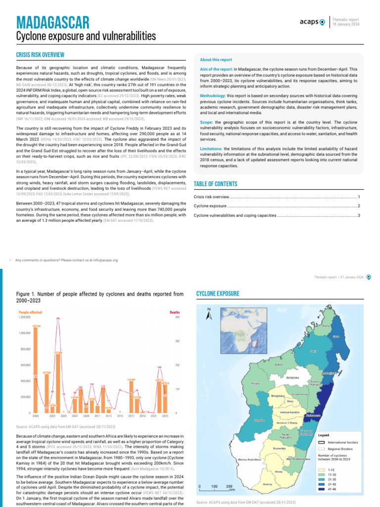 ACAPS Thematic Madagascar-Cyclone Exposure and Vulnerabilities | PDF | Tropical Cyclones ...