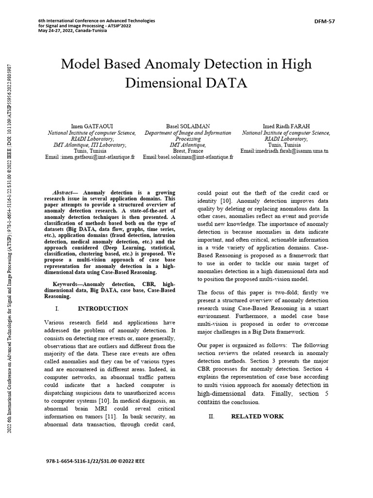 Model Based Anomaly Detection in High Dimensional DATA | PDF | Databases | System