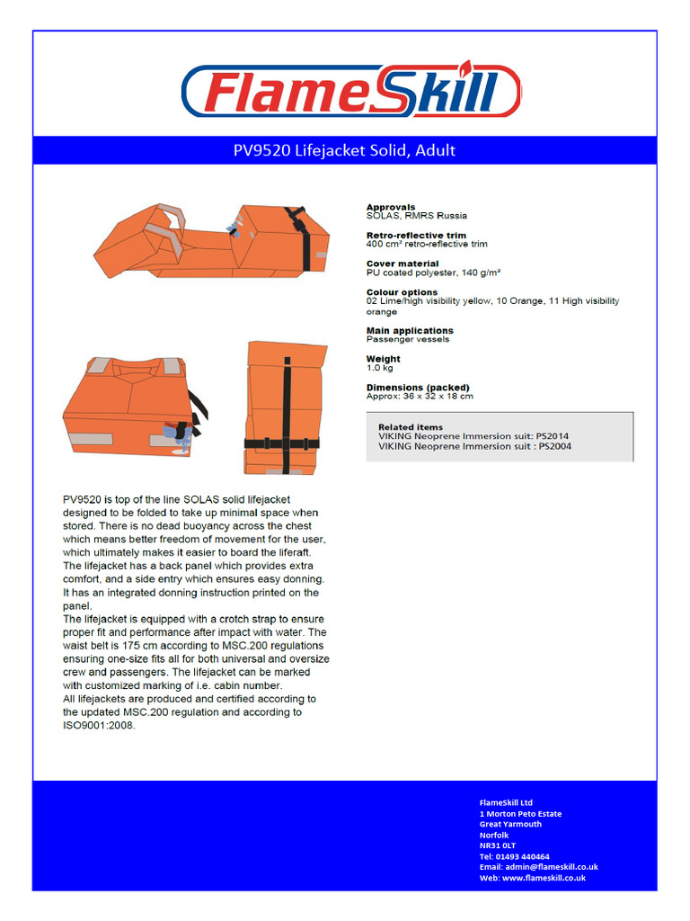 pv9520 Lifejacket Solid Adult | PDF