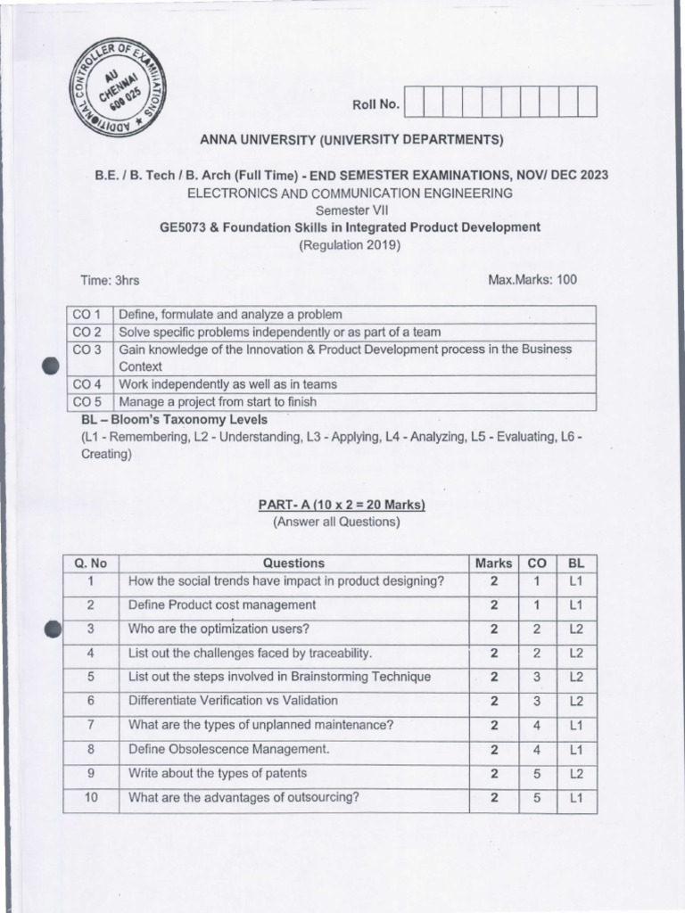 GE 5073 Foundation Skills in Integrated Product Development | PDF