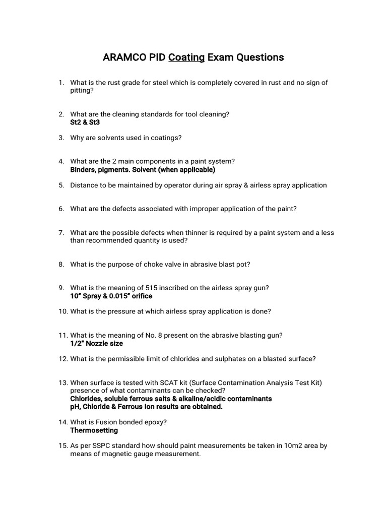 ARAMCO PID Coating Exam Guide | PDF