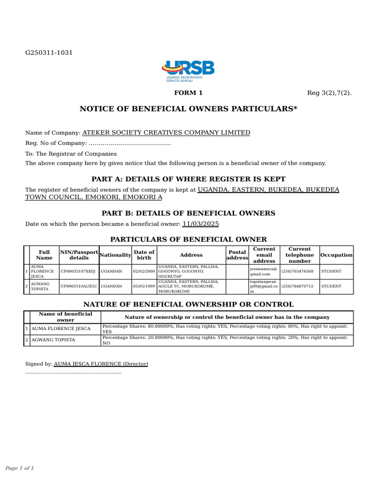 Beneficial Owners Notice: ATEKER SOCIETY | PDF | Civil Law (Common Law ...