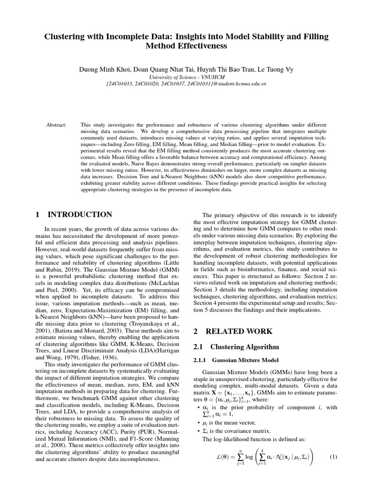 Clustering With Incomplete Data Insights Into Model Stability and Filling Method Effectiveness ...