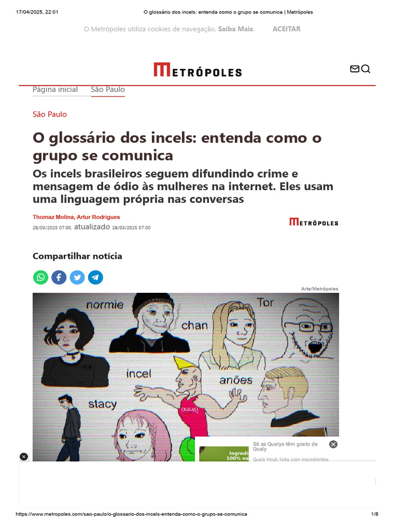 O Glossário Dos Incels - Entenda Como o Grupo Se Comunica - Metrópoles | PDF | Internet