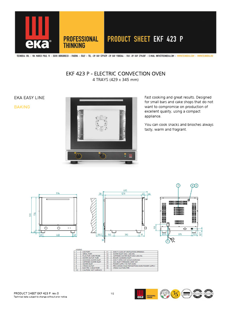 Product Sheet Ekf 423 P Rev.0 | PDF | Oven | Electricity