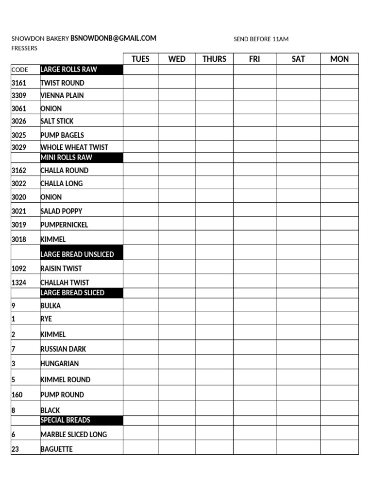 Fressers Order Form | PDF
