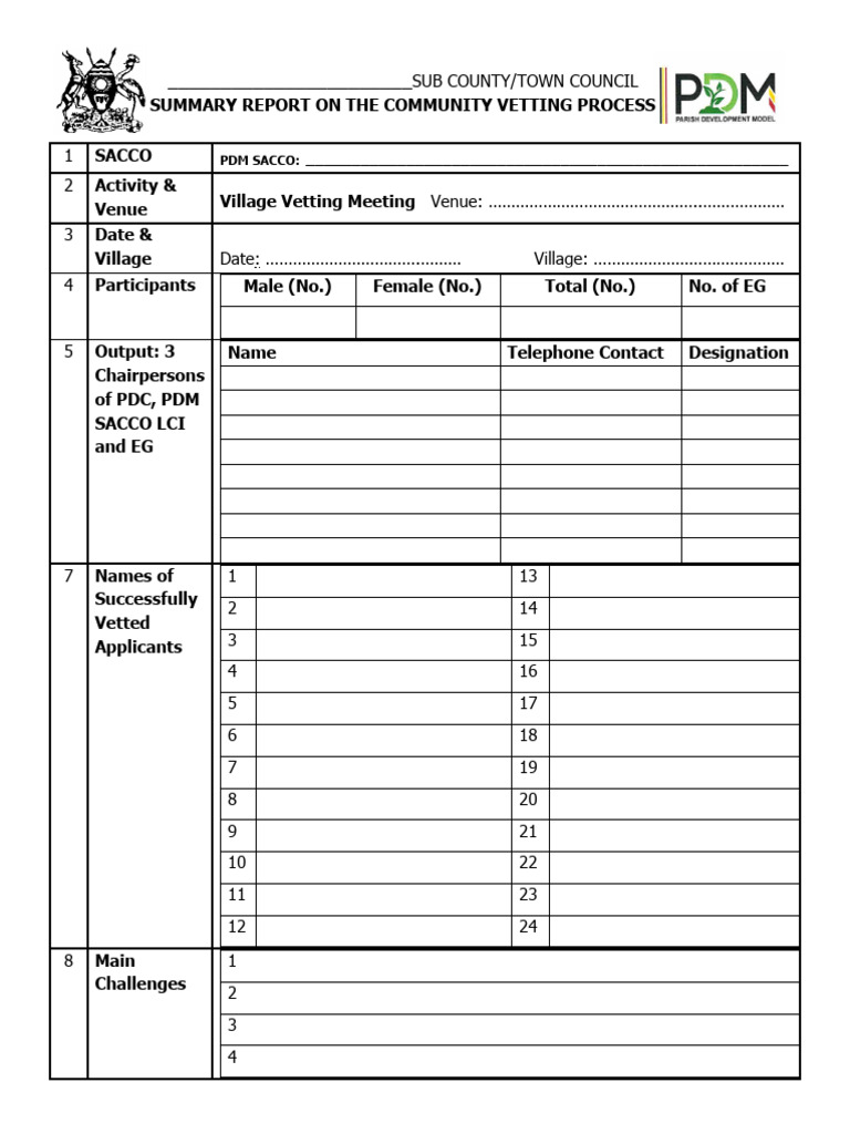 Village Vetting Report Template | PDF