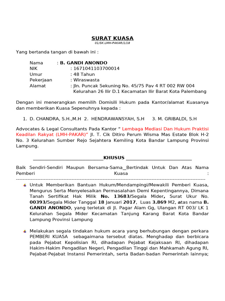 LMH PAKARsuratkuasa | PDF