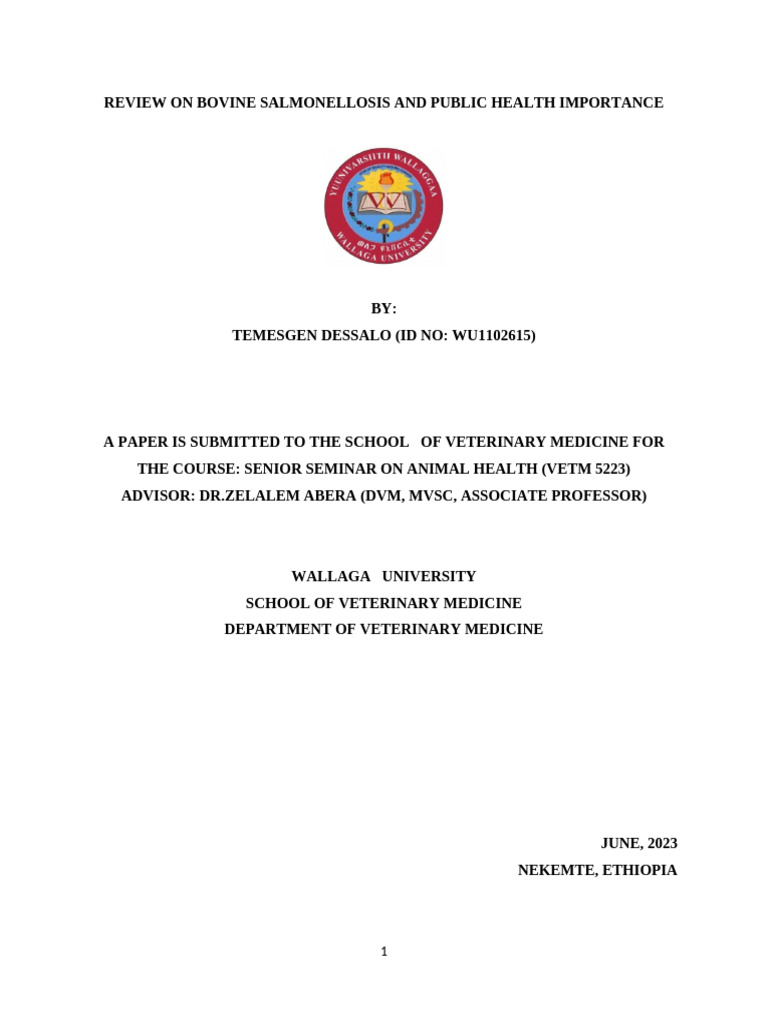 Review On Bovine Salmonellosis by T.D | PDF | Salmonella | Elisa
