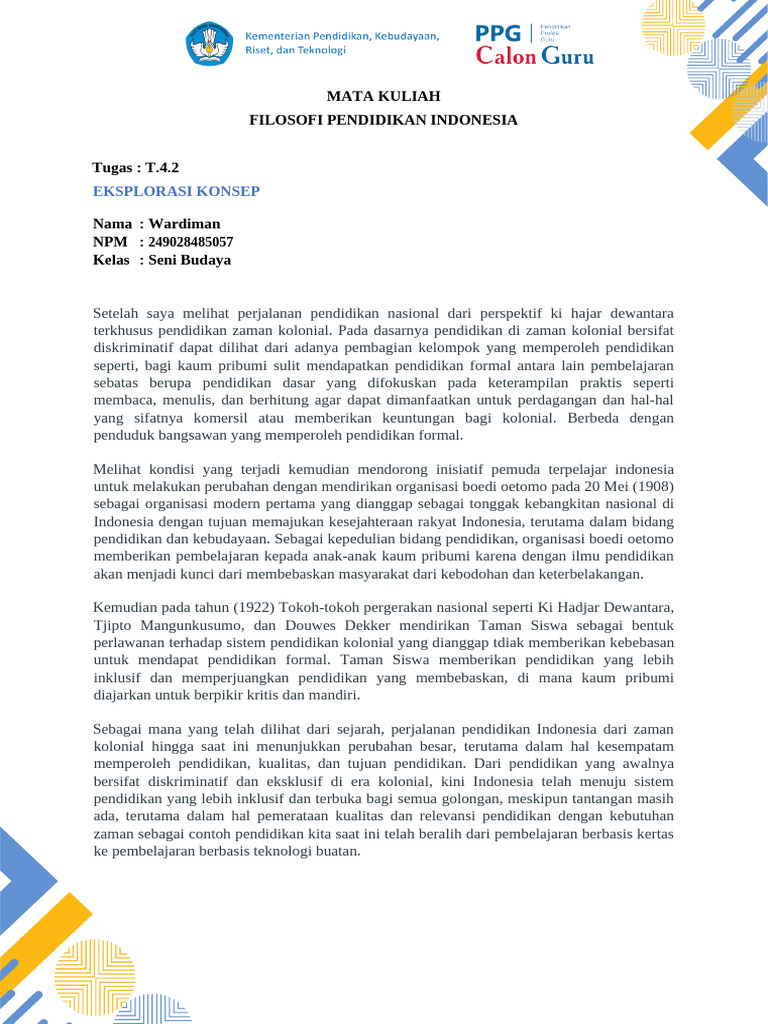 T4.2 Eksplorasi Konsep (FPI) - Wardiman - Seni Budaya Unm Gel 2 2024 | PDF