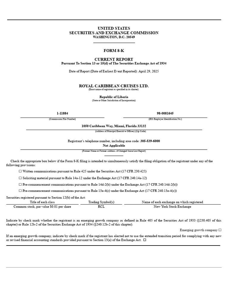 RCL (Royal Caribbean Cruises LTD.) (8-K) 2025-04-29.pdf | PDF | Expense | Income