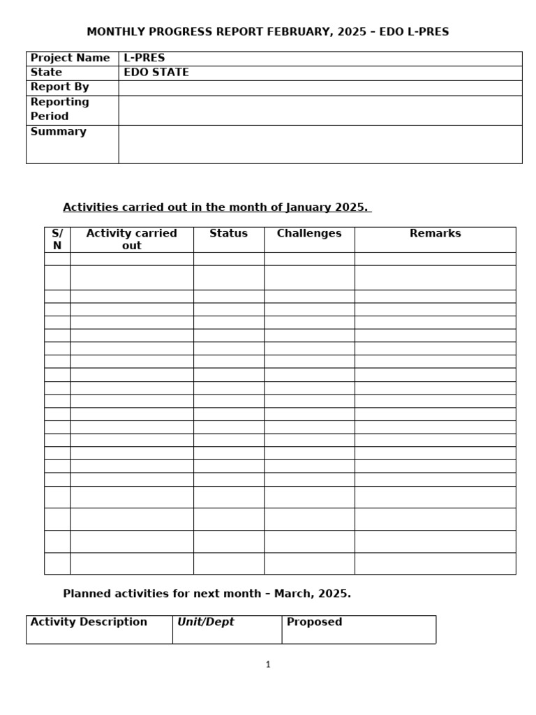 Blank Monthly Report Template | PDF