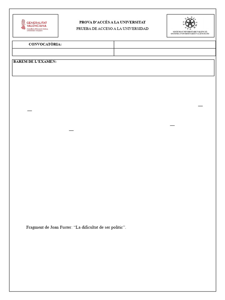 ValenciaII_MODEL_EXAMEN_PAU2025 | PDF