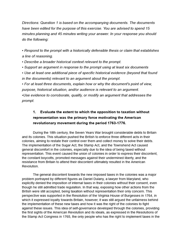 Taxation Without Representation's Role in Revolution | PDF | American ...