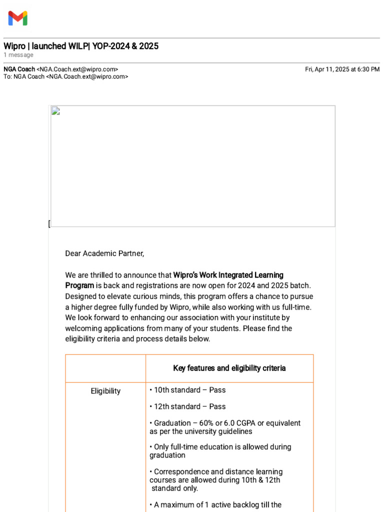 Wipro - Launched WILP - YOP-2024 & 2025 | PDF