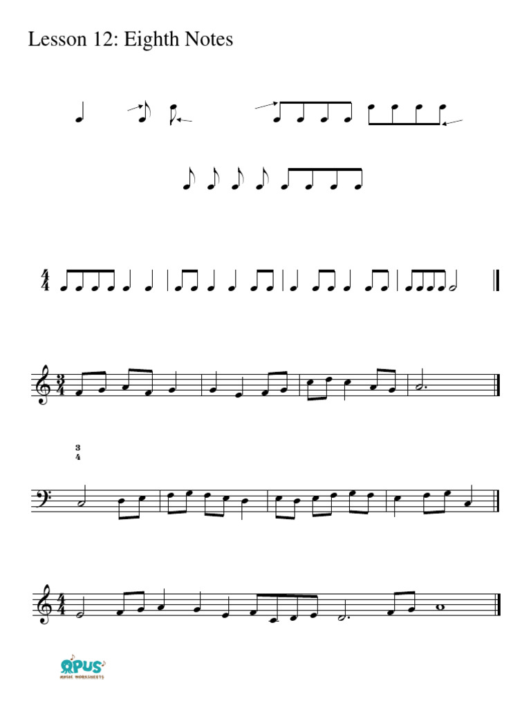 Music Theory Worksheet 12 Eighth Notes | PDF | Musical Forms | Elements ...