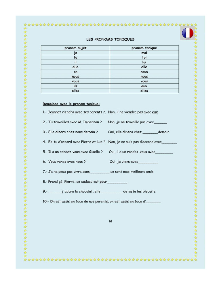 Les pronoms toniques | PDF