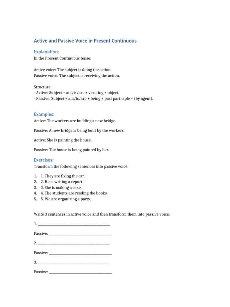 Active and Passive Voice Present Continuous | PDF