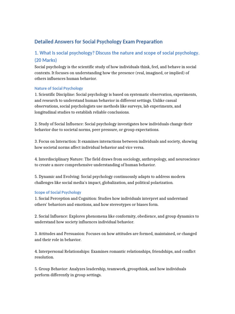 Social Psychology Answers | PDF | Social Psychology | Psychology