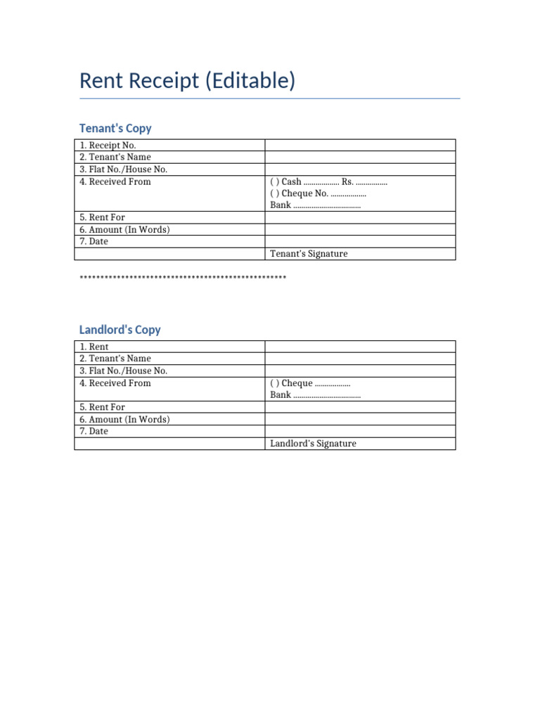 Rent Receipt Editable | PDF