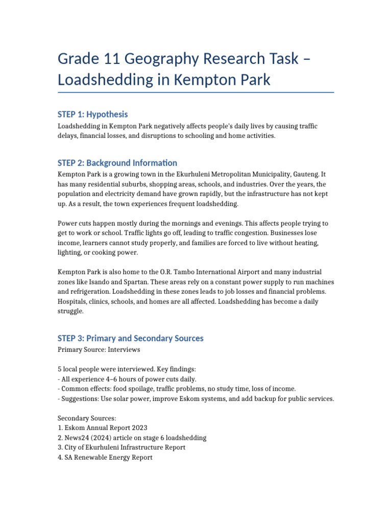 Grade11 Loadshedding Task Complete | PDF | Electric Power | Power (Physics)