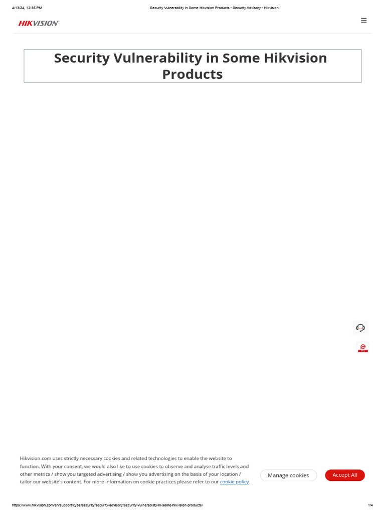 Security Vulnerability in Some Hikvision Products - Security Advisory - Hikvision | PDF | Secure ...