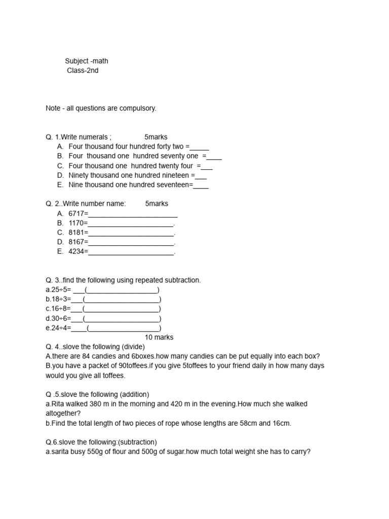 2nd Grade Math Practice Questions | PDF