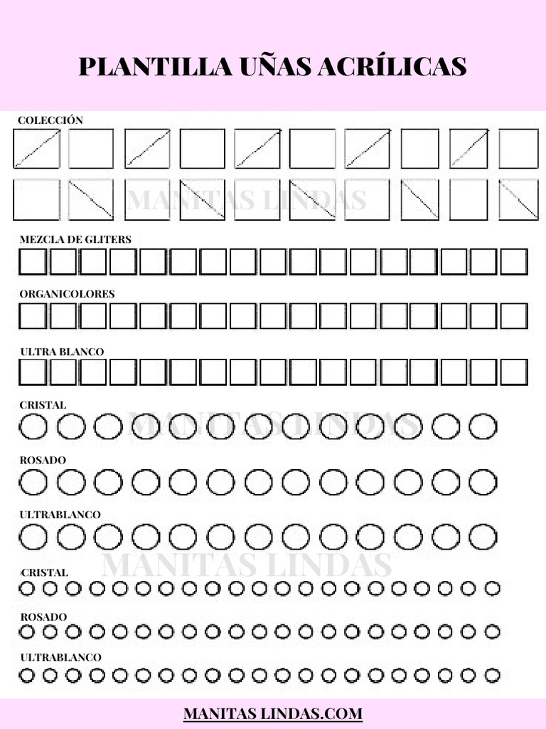 Planilla Plantillas de Practica para Unas de Acrilico | PDF