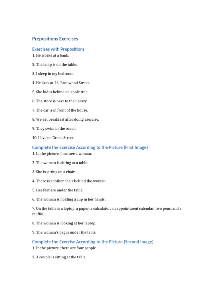 Prepositions Exercises | PDF