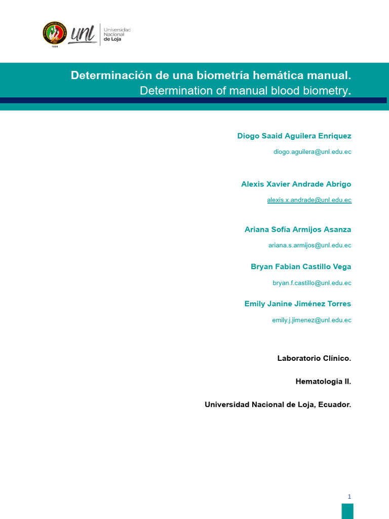 Biometría Hemática Manual en Laboratorio | PDF | Leucocito | Sangre