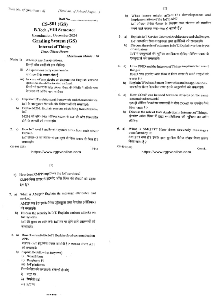 Cs 801 Internet of Things Dec 2024 | PDF