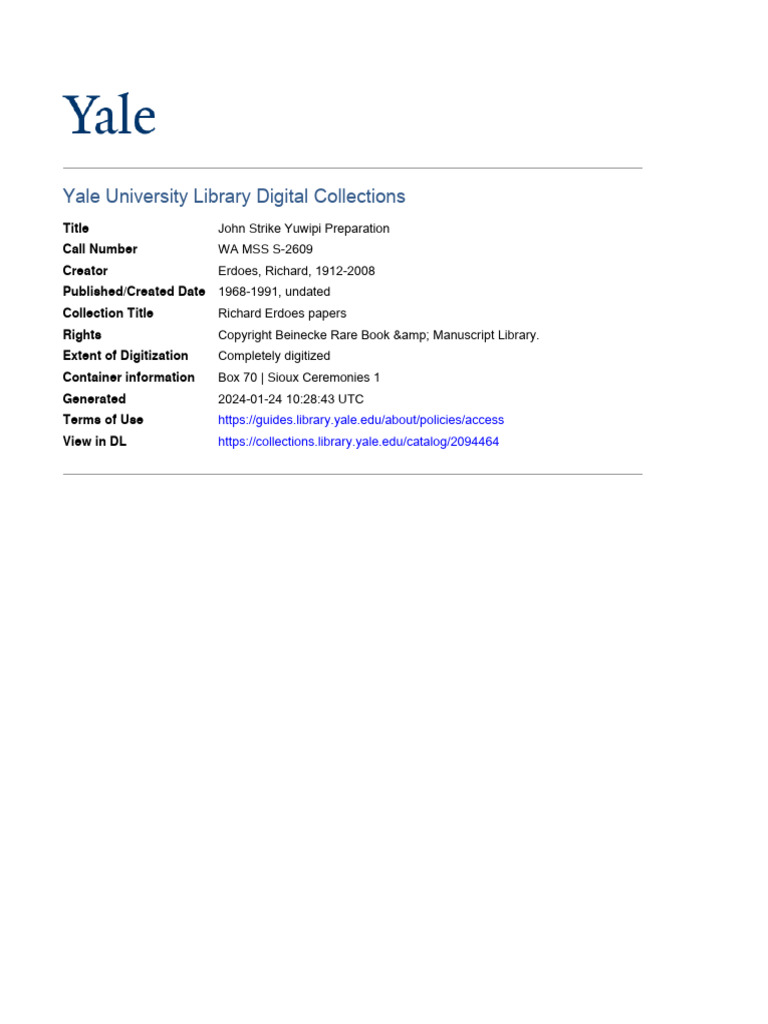 John Strike Yuwipi Preparation | PDF