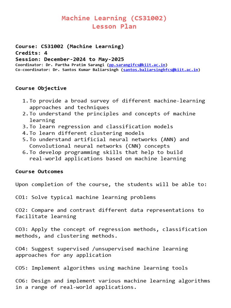 Machine Learning Updated Lesson Plan | PDF | Machine Learning | Cluster Analysis