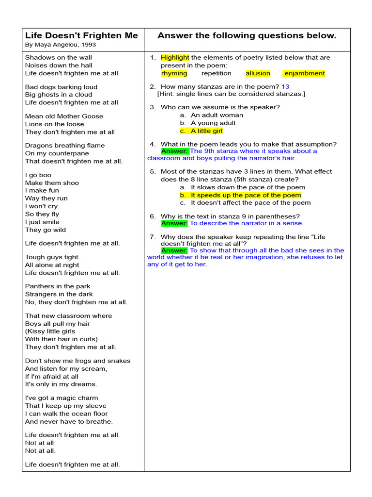 Analysis of "Life Doesn't Frighten Me" | PDF | Poetry